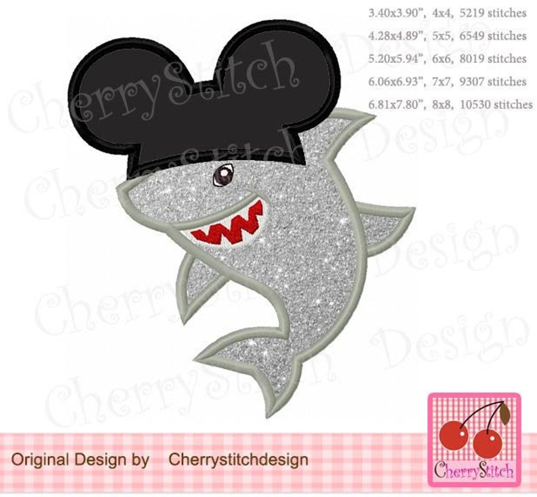 Shark Mouse Ears Shark Sea Animal Machine Embroidery Applique Design ...