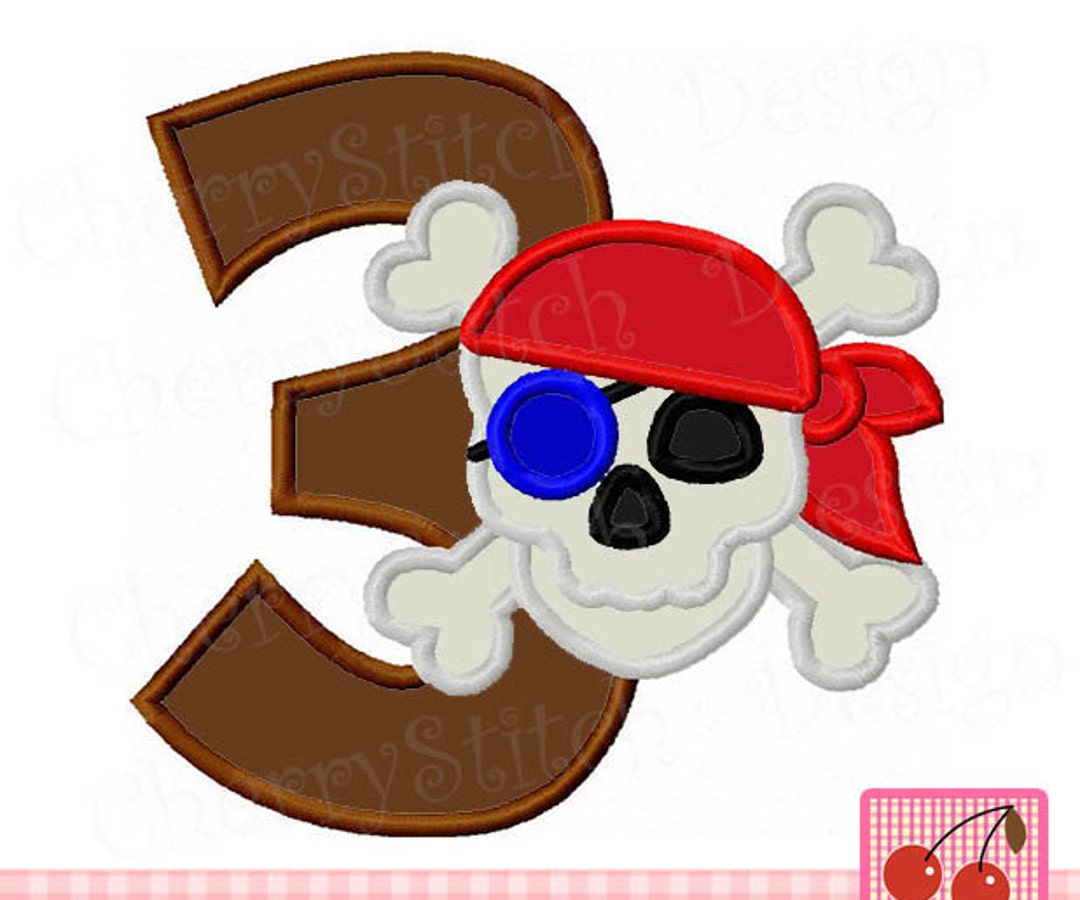Pirate Skull Number 3 Machine Embroidery Applique Design 4x4 - Etsy