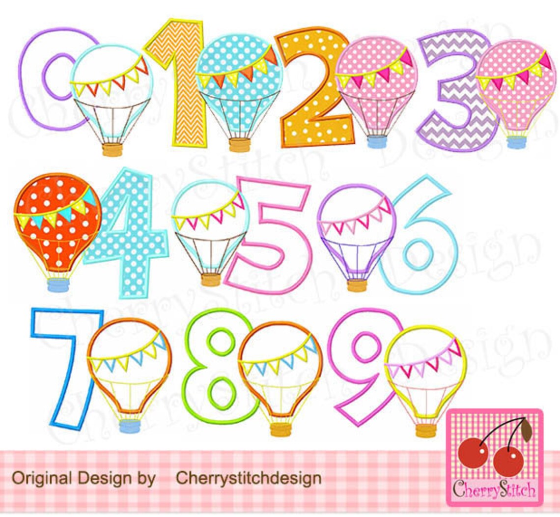 Hot Air Balloon Numbers Set Birthday Numbers Embroidery - Etsy