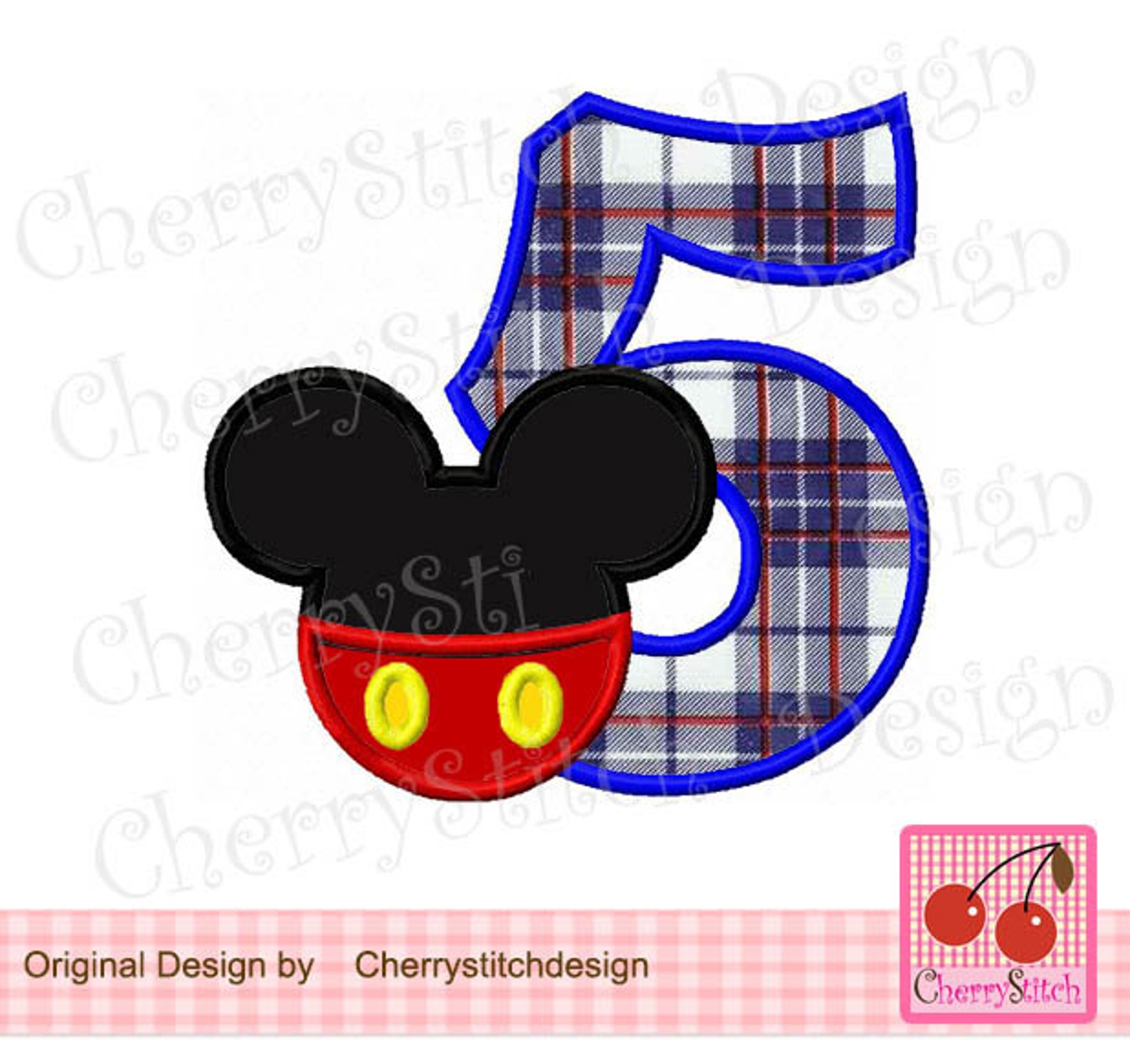Mickey Mouse Head With Birthday Number 5 Mickey Embroidery - Etsy
