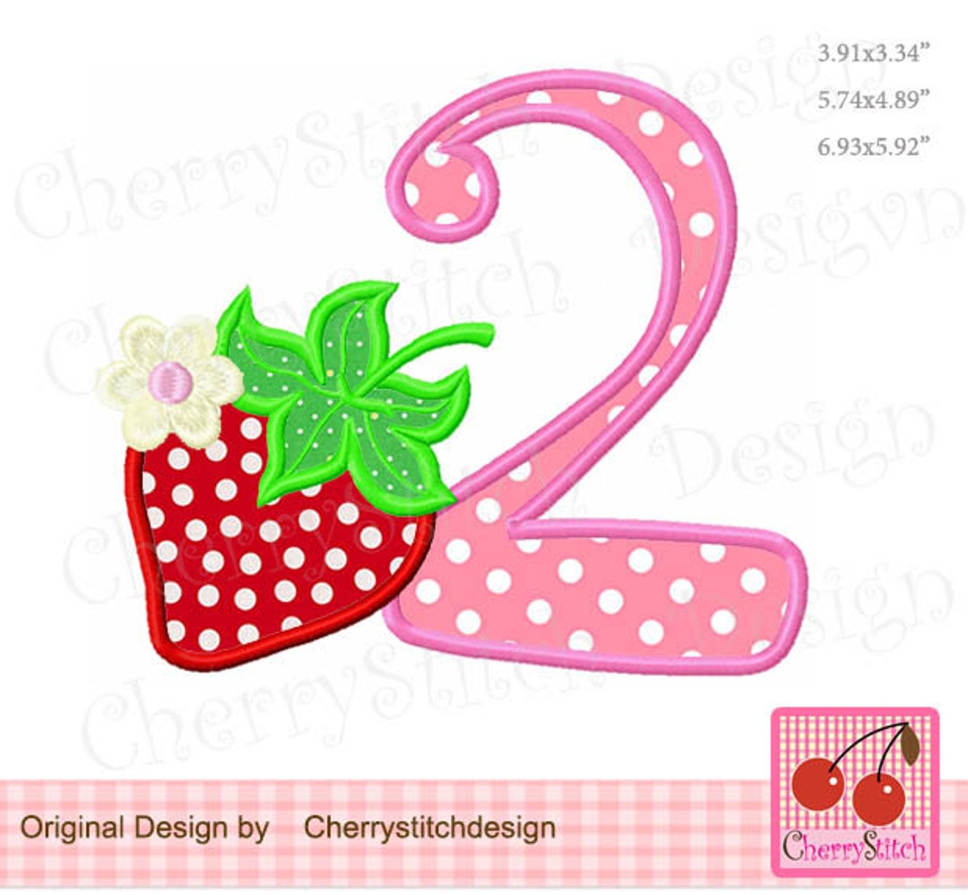 Strawberry Number 2 Applique Birthday Machine Embroidery - Etsy
