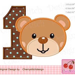 Number 1 With Bear Boy Bear Birthday Machine Embroidery Applique - Etsy