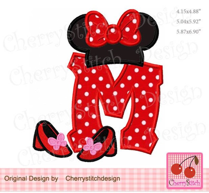 Monogram M Minnie Letter M, Upper Case Machine Embroidery Applique ...