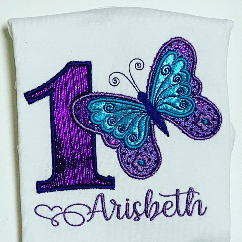 Butterfly number 1 Birthday number 1 Machine embroidery | Etsy