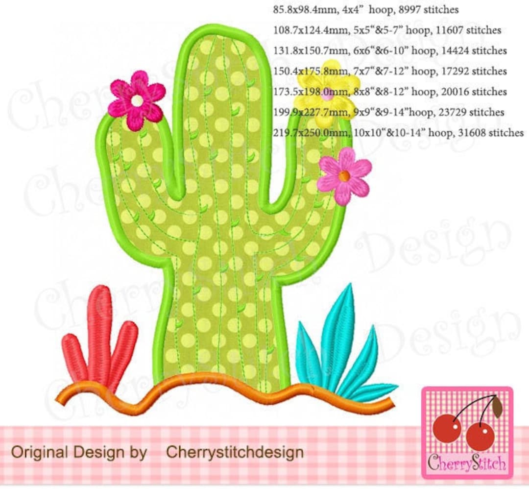 Cactus Machine Embroidery Applique Design - Etsy