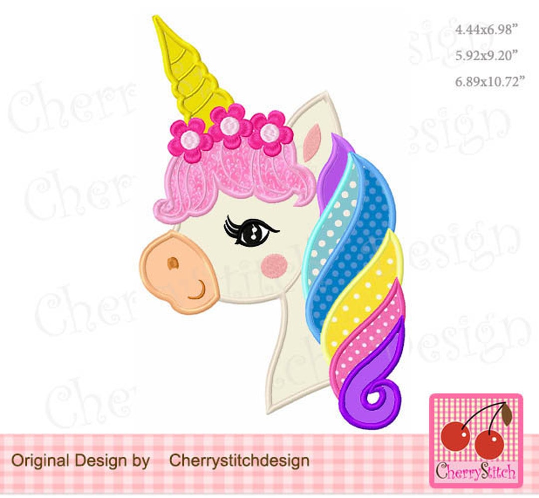 Unicorn With Flowers Machine Embroidery Applique Design - Etsy