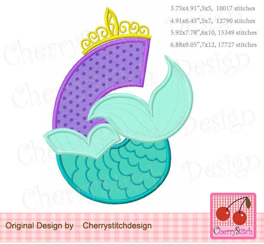 Mermaid Tail Number 6 Mermaid Birthday Princess Machine Embroidery ...