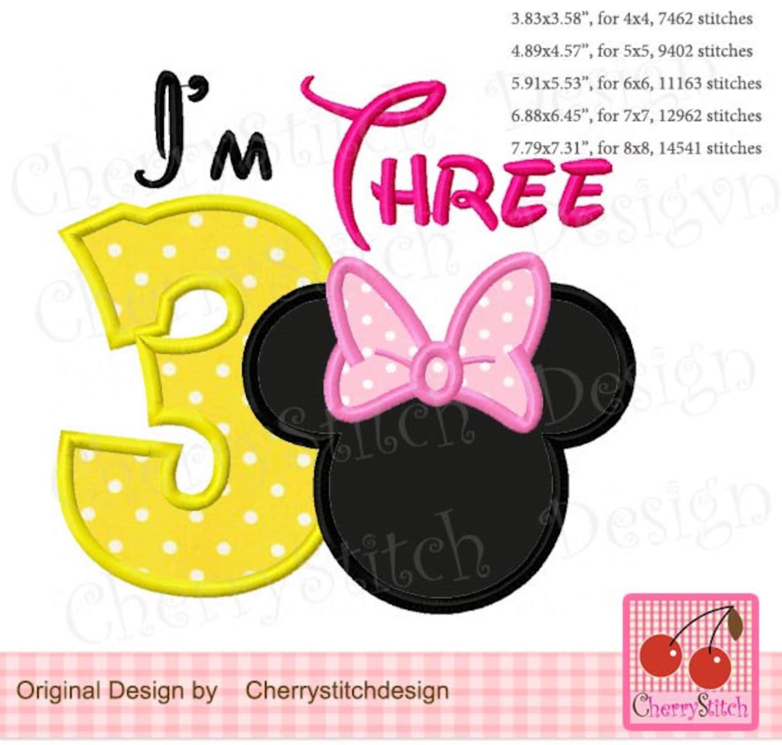 I'm 3 Minnie Birthday Number 3 Machine Embroidery Design | Etsy