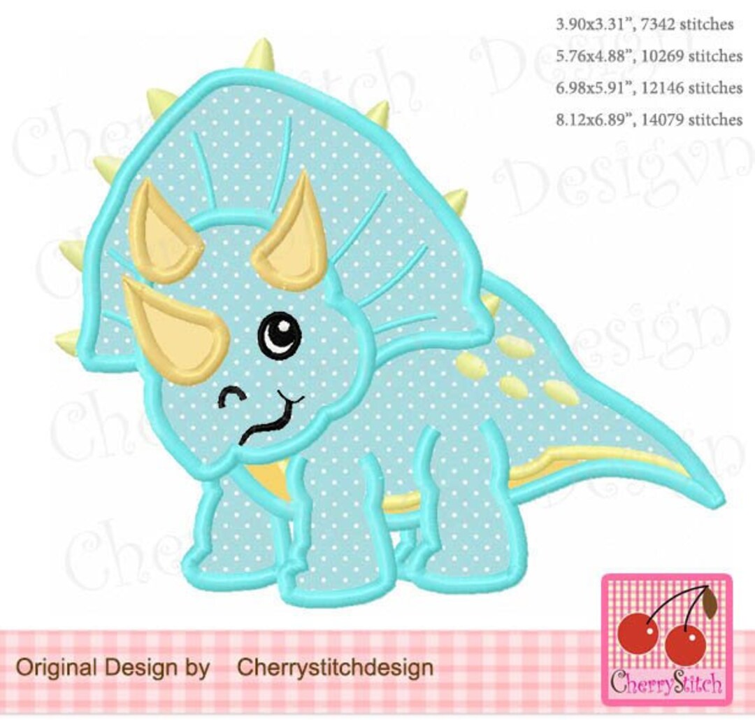 Dinosaur Cute Triceratops Baby Animal Machine Embroidery Applique ...