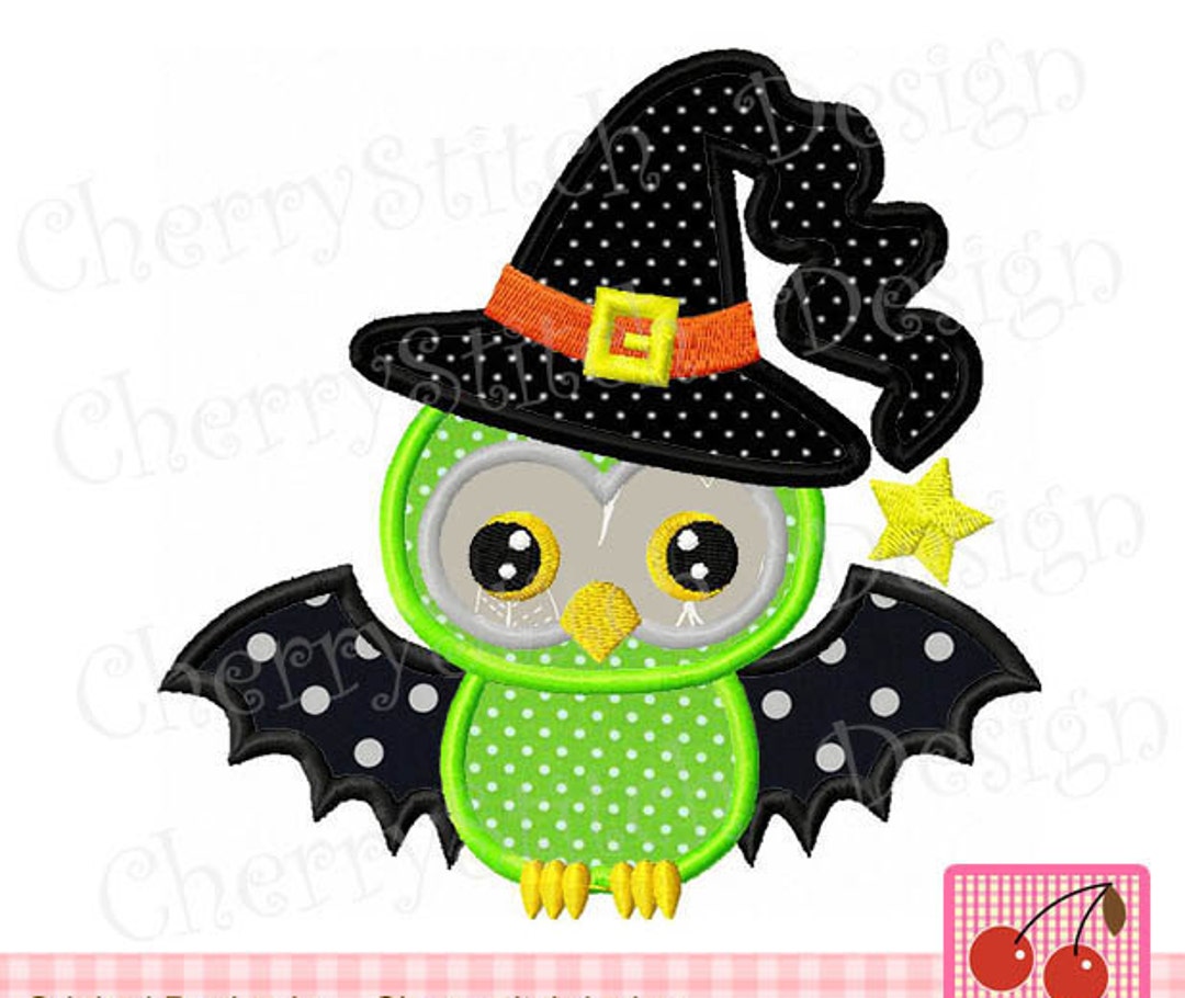 Halloween Witch Owl Machine Embroidery Applique Design HL0012 - 4x4 5x5 ...