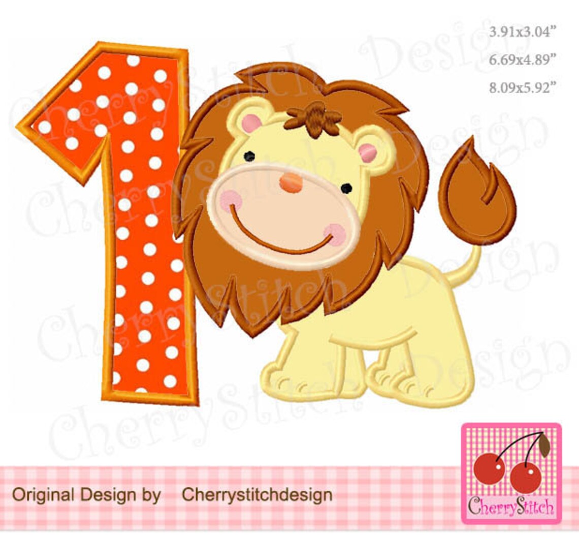 Lion Number 1 Birthday Number 1 Machine Embroidery Applique | Etsy