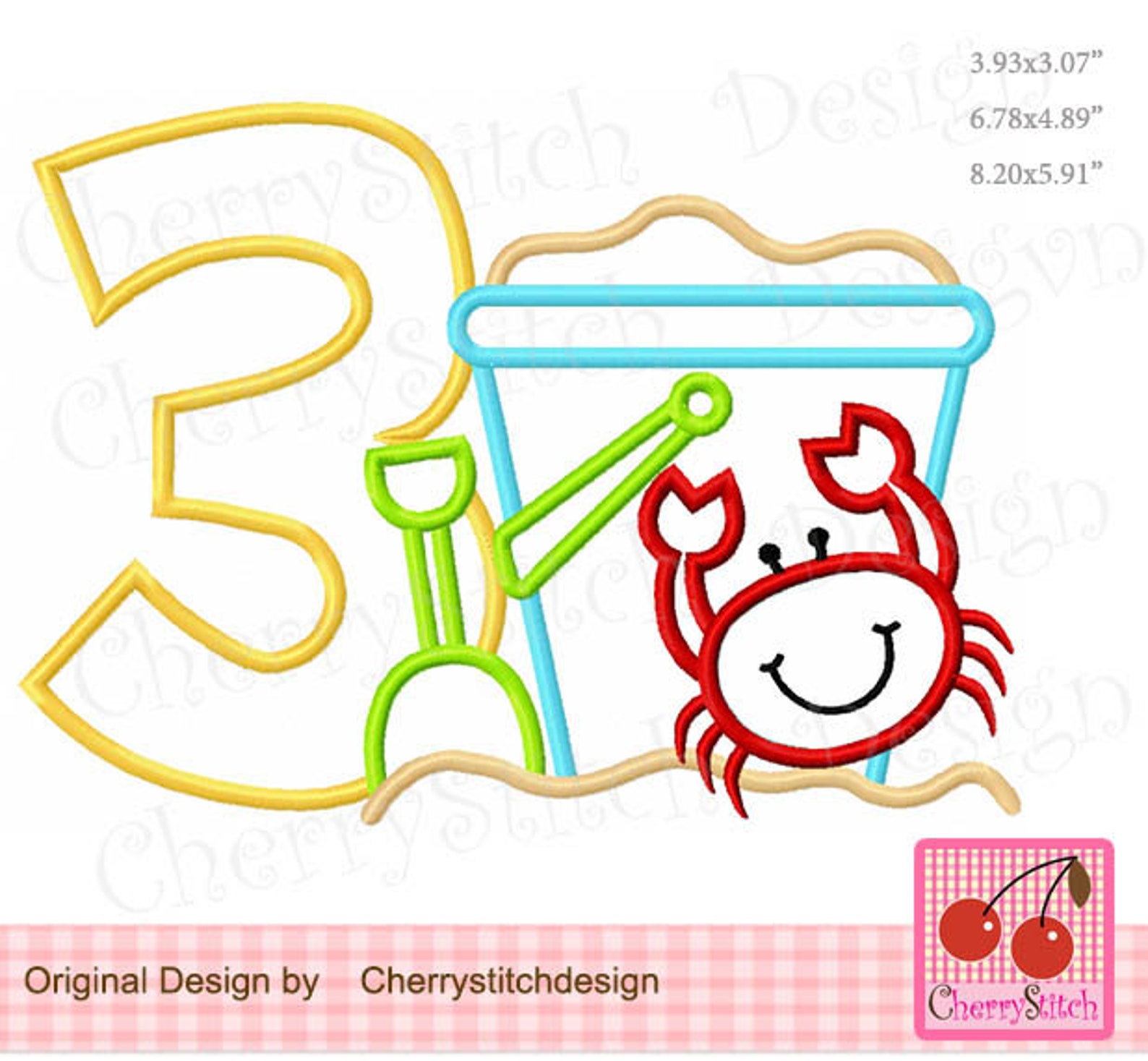 Beach Bucket Number 3 Birthday Number 3 Machine Embroidery | Etsy