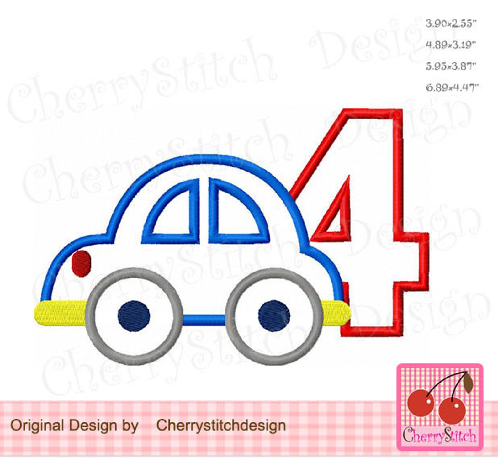 Car Number 4 Birthday Machine Embroidery Applique Design for - Etsy