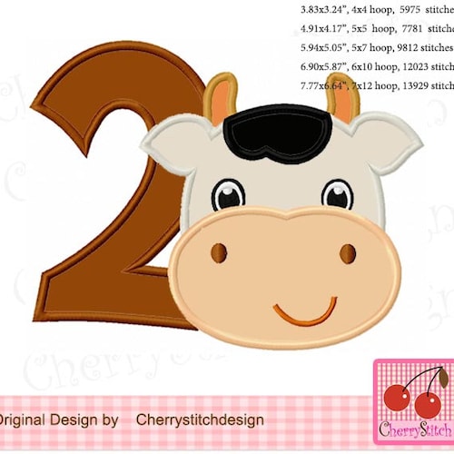 Cow Number 2 Birthday Machine Embroidery Applique Design - Etsy