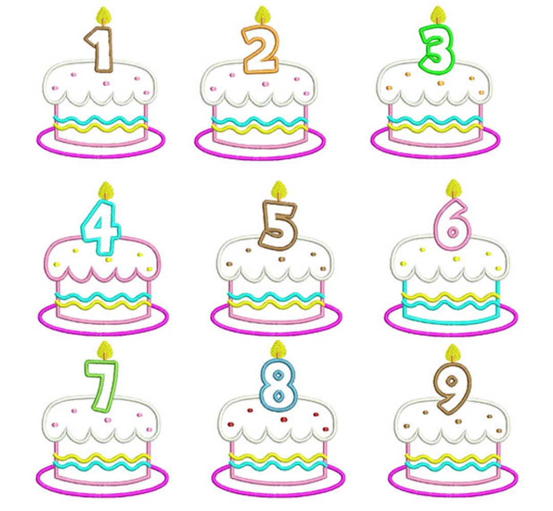 Birthday Cake Numbers Set Machine Embroidery Applique -4x4 5x5 Inch - Etsy