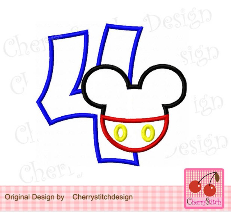 Mickey Number 4 Birthday Machine Embroidery Applique Design | Etsy