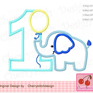 Baby Elephant Number 1 Birthday Machine Embroidery Applique Design ...