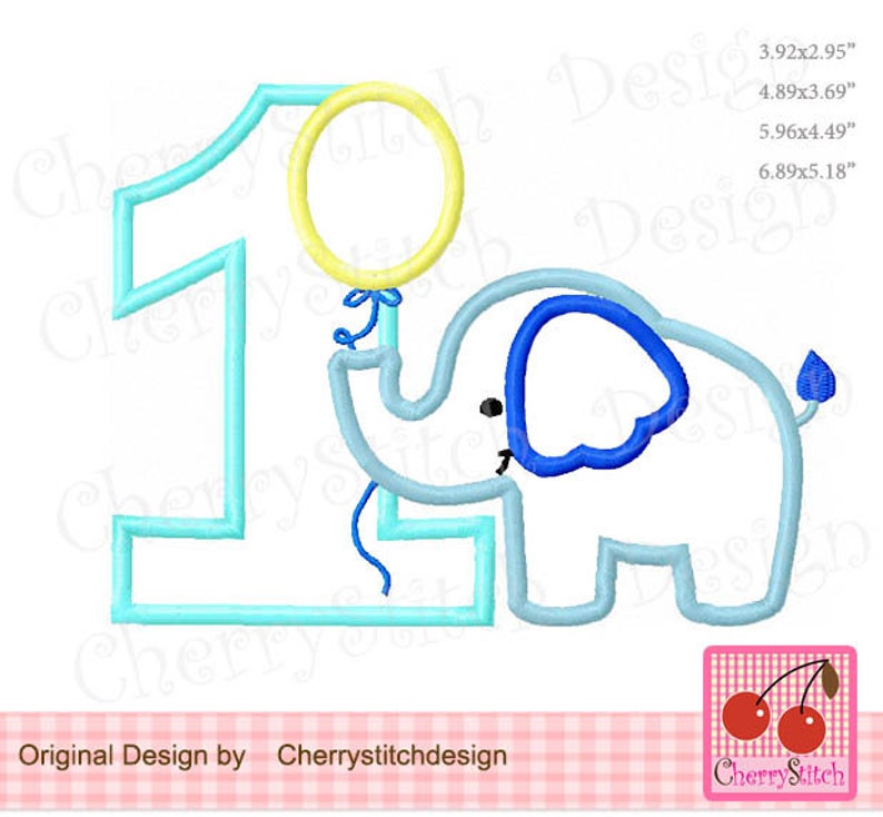 Baby Elephant Number 1 Birthday Machine Embroidery Applique | Etsy