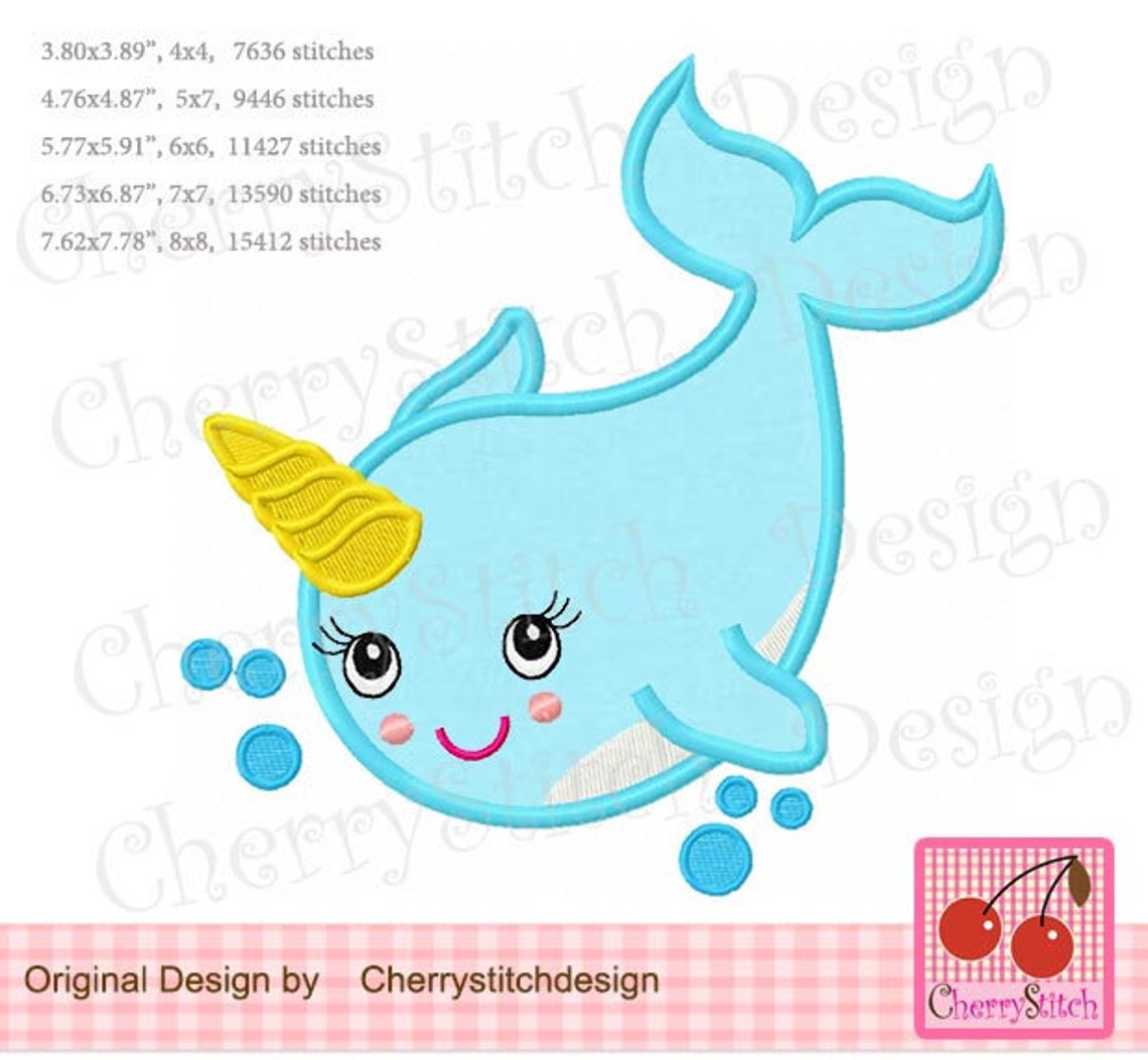 Narwhal Machine Embroidery Applique Design AN0325 - Etsy