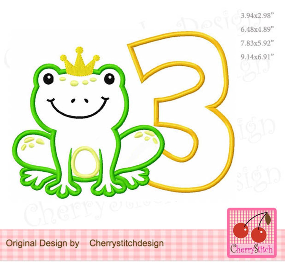 Frog Prince Frog Birthday Number 3 Machine Embroidery Applique | Etsy