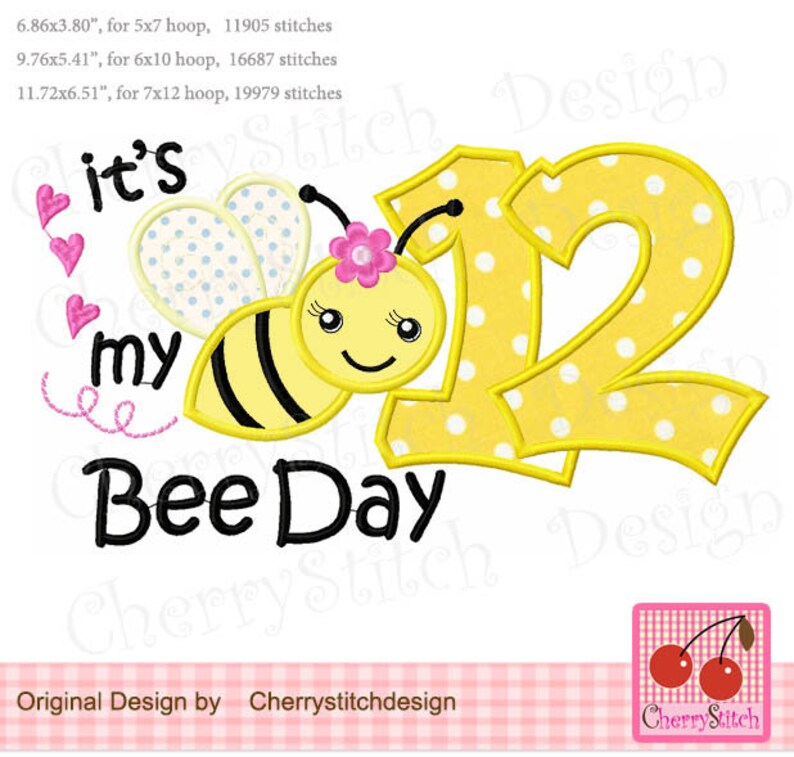 Bumble Bee It's My Bee Day Birthday Nubmer 12 Machine - Etsy