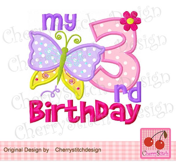My 3rd Birthday Butterfly Number 3 Machine Embroidery - Etsy Australia