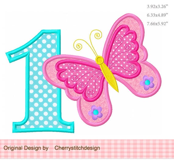 Butterfly number 1 Birthday number 1 Machine embroidery | Etsy