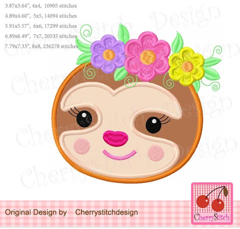 Sloth Face Sloth With Flowers Machine Embroidery Applique - Etsy