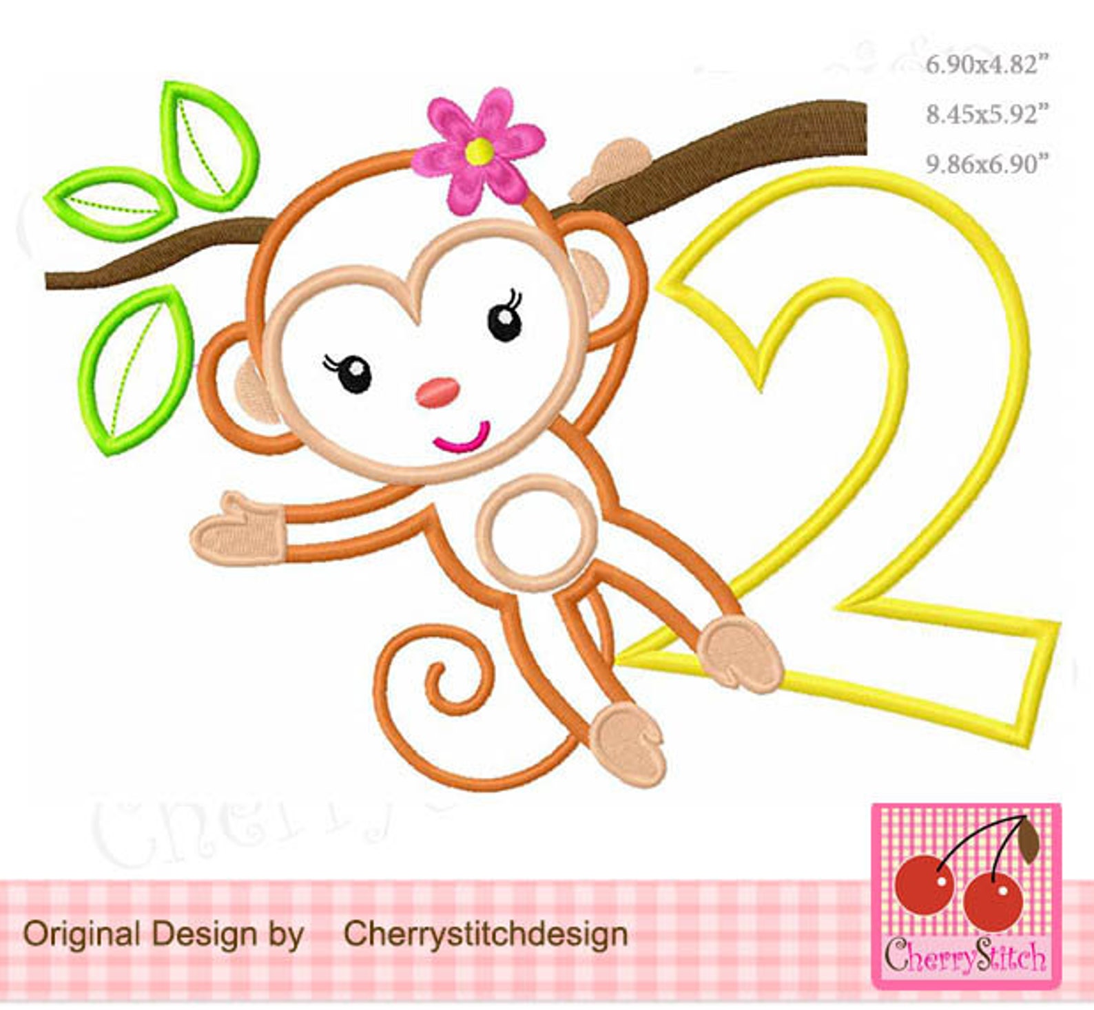 Monkey Girl Number 2 Birthday 2 Machine Embroidery Applique | Etsy