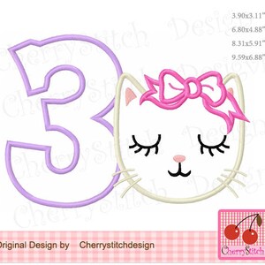 Cat Number 3 Kitty Cat Birthday Number 3 Machine Embroidery - Etsy
