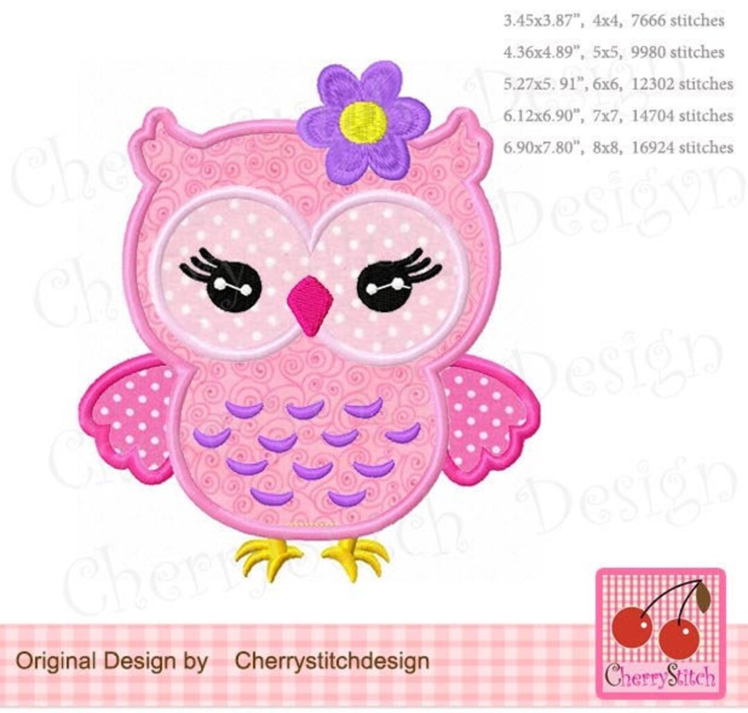 Embroidery Owl With Flower Machine Embroidery Applique AN0600 - Etsy