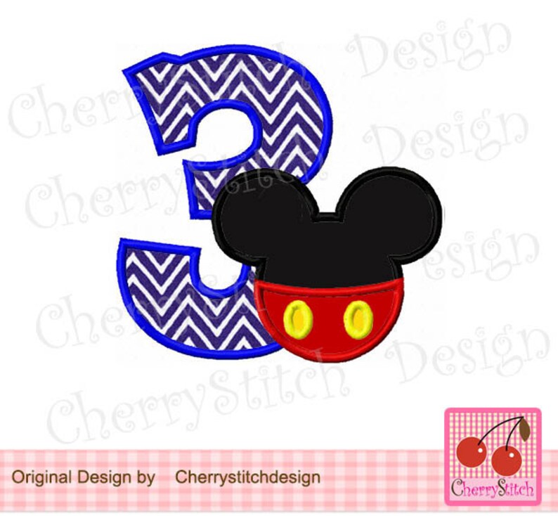 Mickey Number 3 Birthday Machine Embroidery Applique Design - Etsy