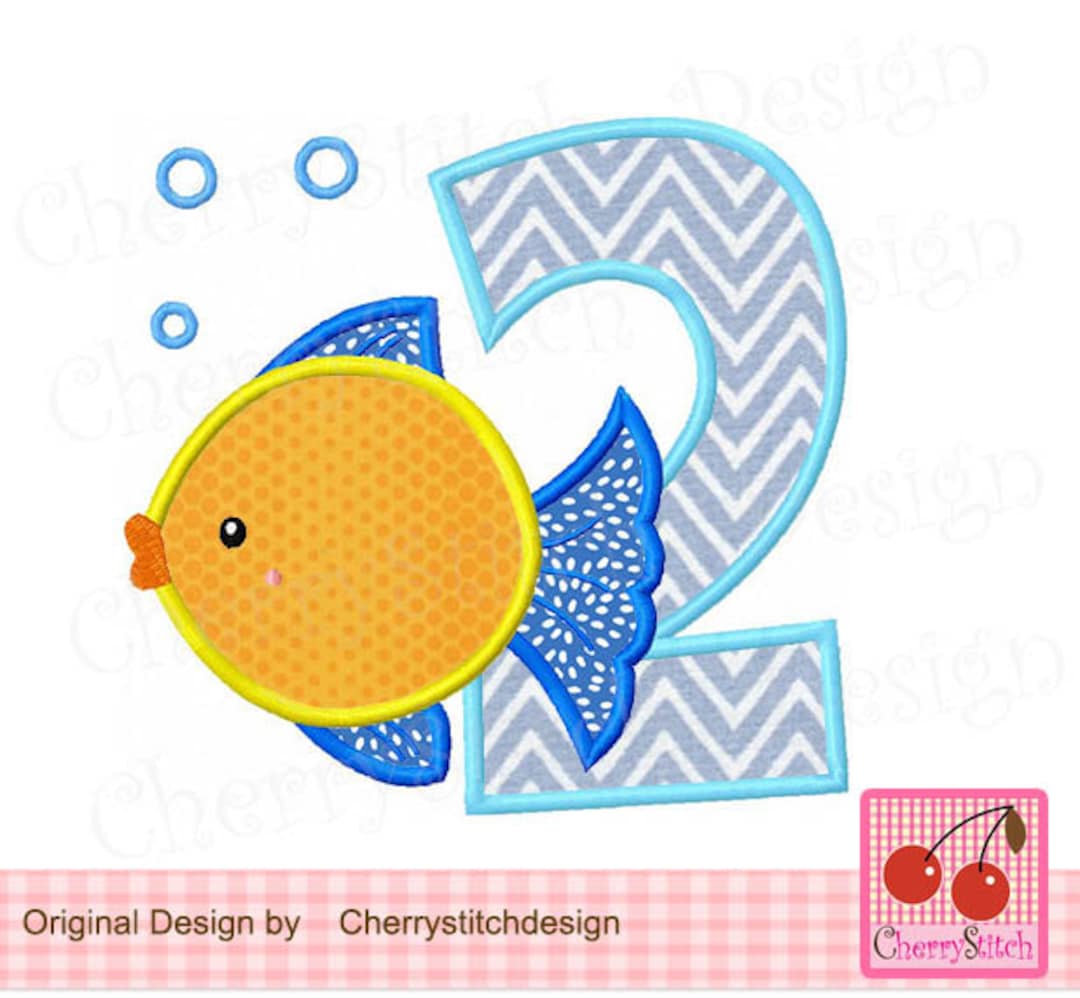 Fish Number 2 Birthday Machine Embroidery Applique Design - 4x4 5x5 6x6 ...