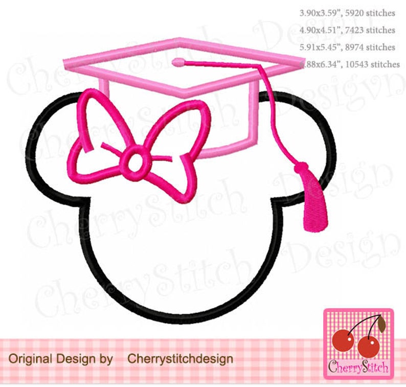 Graduation Embroidery, Graduation Cap Minnie Machine Embroidery ...