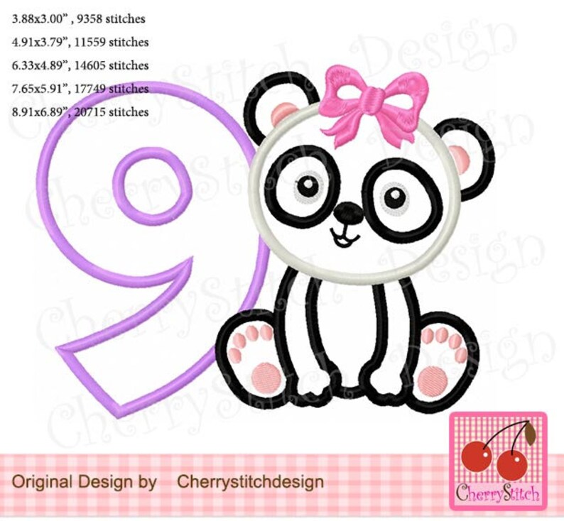 Panda Number 9 Birthday Number 9 Machine Embroidery Applique - Etsy