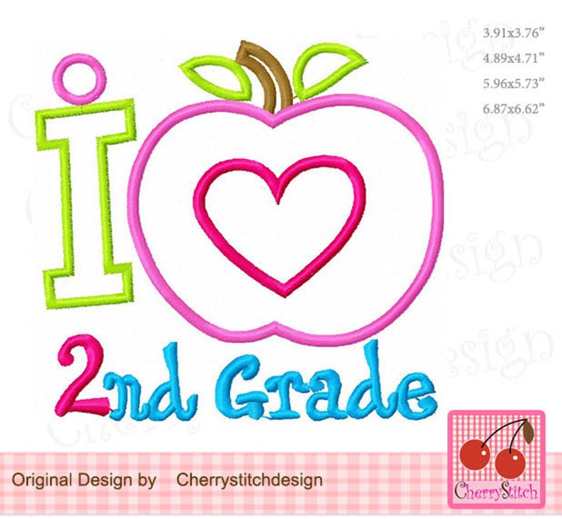 I Love 2nd Grade Back to School Machine Embroidery Applique | Etsy