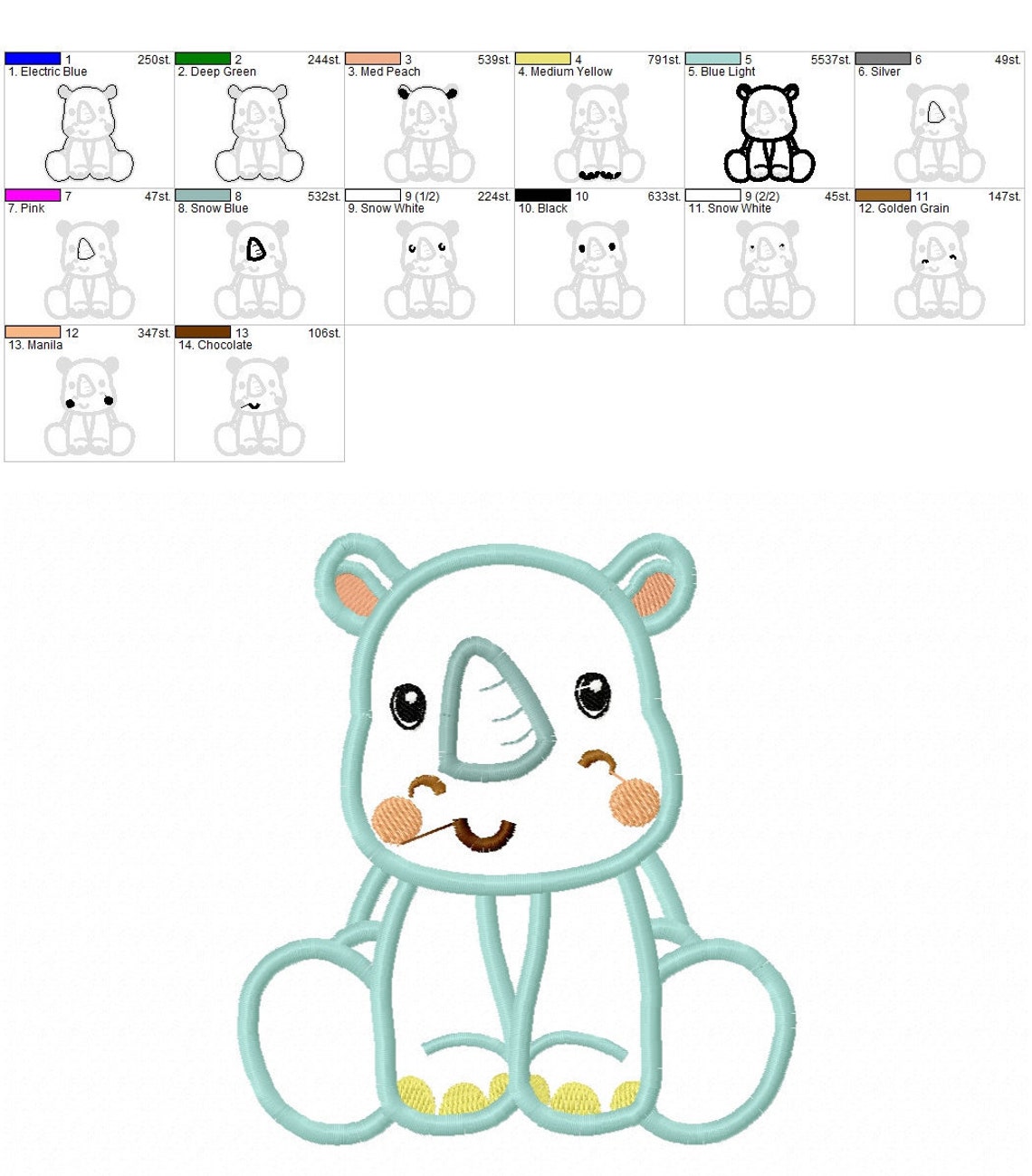 Rhino baby boy Baby animal Machine Embroidery Applique Design | Etsy