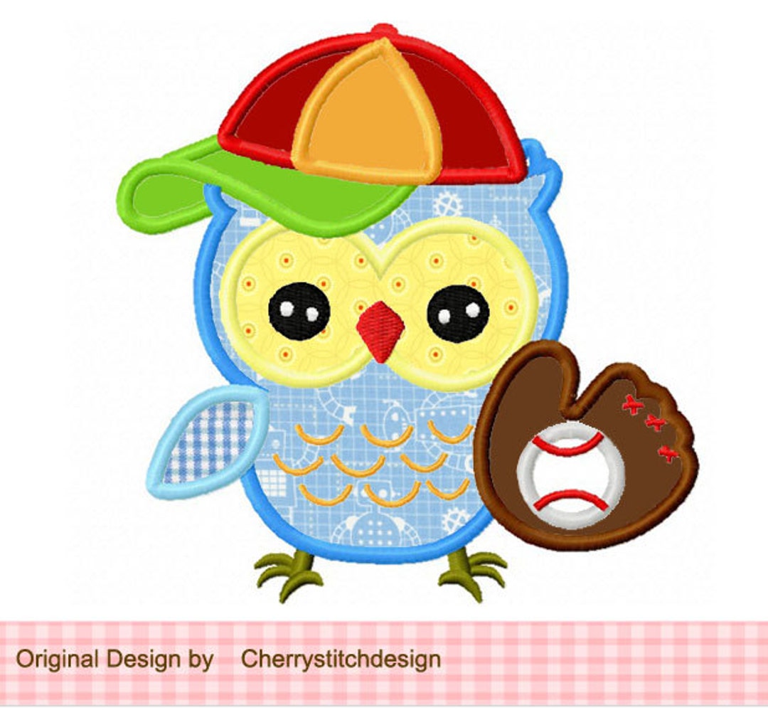 Baseball Owl Machine Embroidery Applique 02 - Etsy