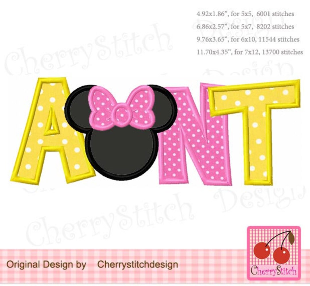 Minnie Aunt Applique: Machine Embroidery Design (5x5, 5x7, 6x10, 7x12 ...