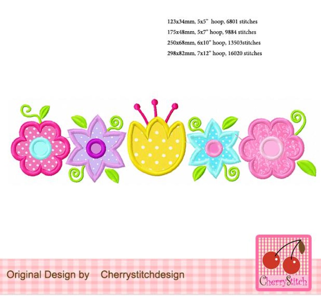Girls Floral Embroidery Design - Flowers Applique Pattern - Etsy