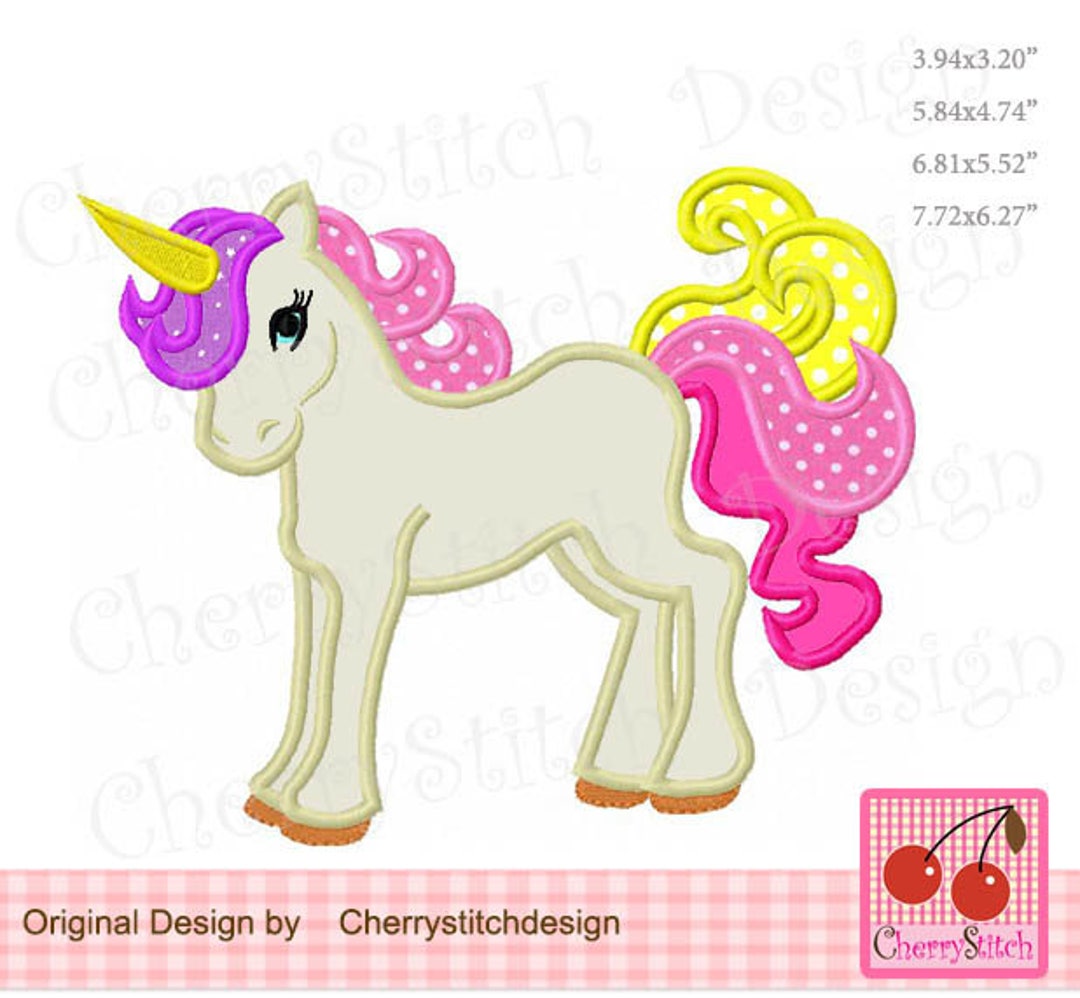 Unicorn Animal Machine Embroidery Applique Design - for 4x4,5x7 and ...