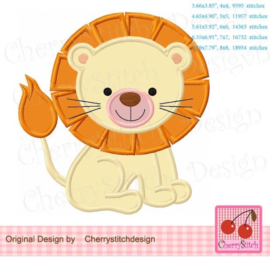 Little cute Lion Machine embroidery applique Design AN0482 | Etsy