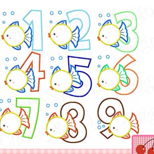 Fish Numbers Birthday Numbers Set Embroidery Applique - Etsy