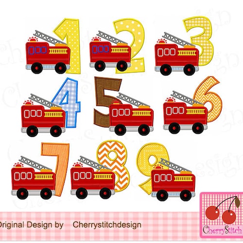 Firetruck Numbers Transportation Birthday Machine Embroidery - Etsy
