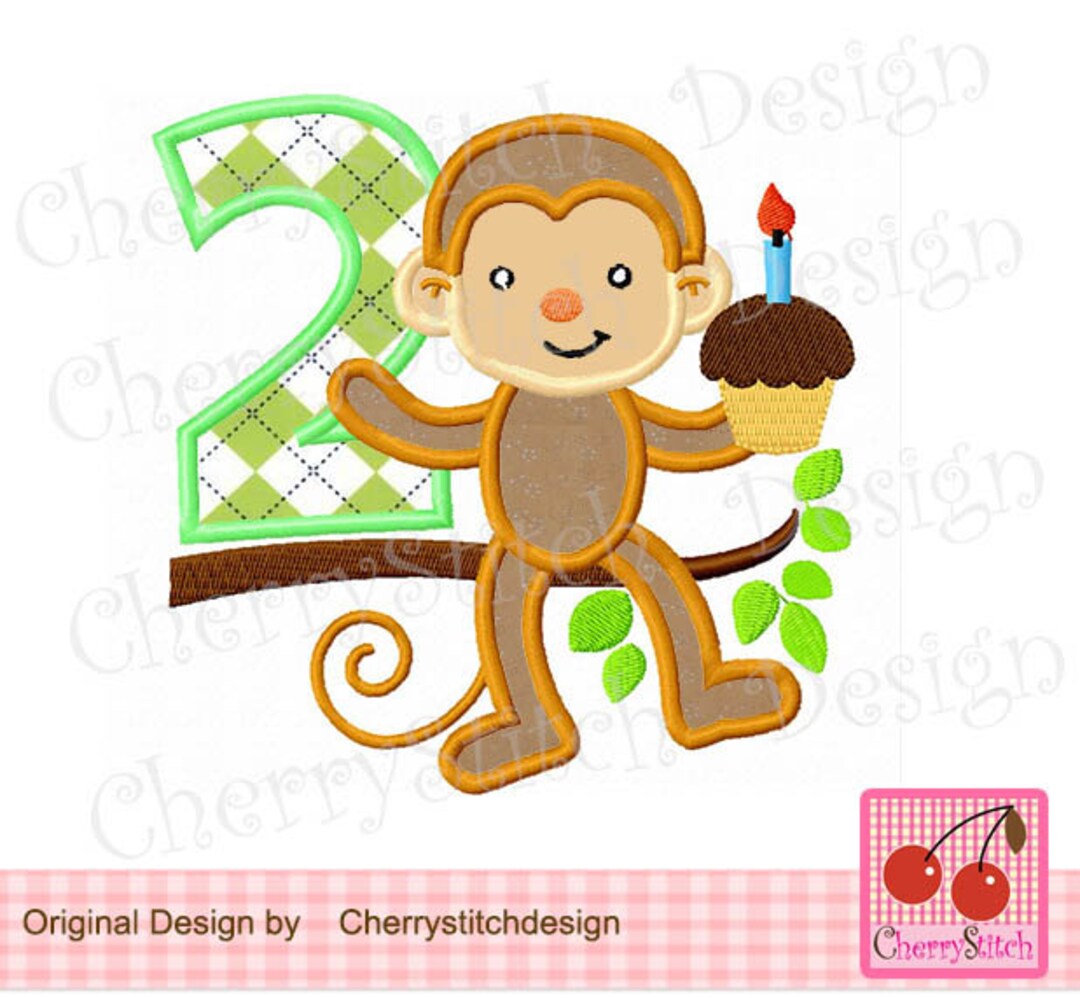 Moneky Number 2 Birthday Number 2 Machine Embroidery Applique Design - Etsy