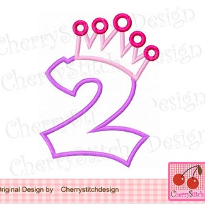 Girl Number 2 With Crown,birthday Number 2 Embroidery Applique Design ...