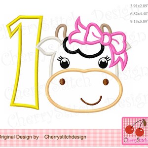 Cow Number 1 Cow With Bow Machine Embroidery Applique for 4x4, 5x7 and ...
