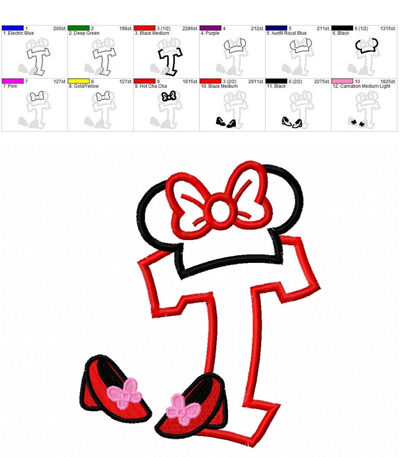 Monogram T Minnie Letter T Upper Case Machine Embroidery - Etsy