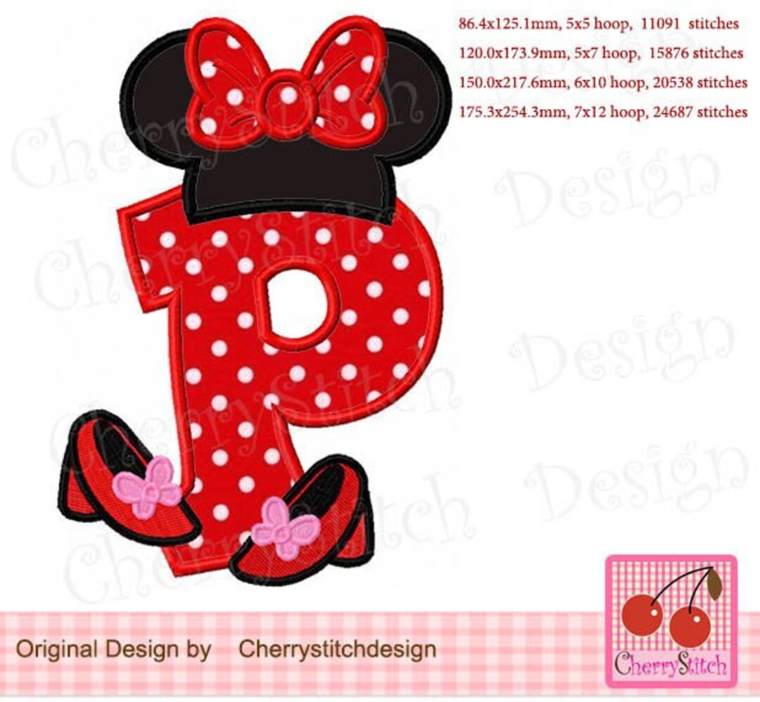 Minnie Letter P Applique, Upper Case P Machine Embroidery Applique - Etsy