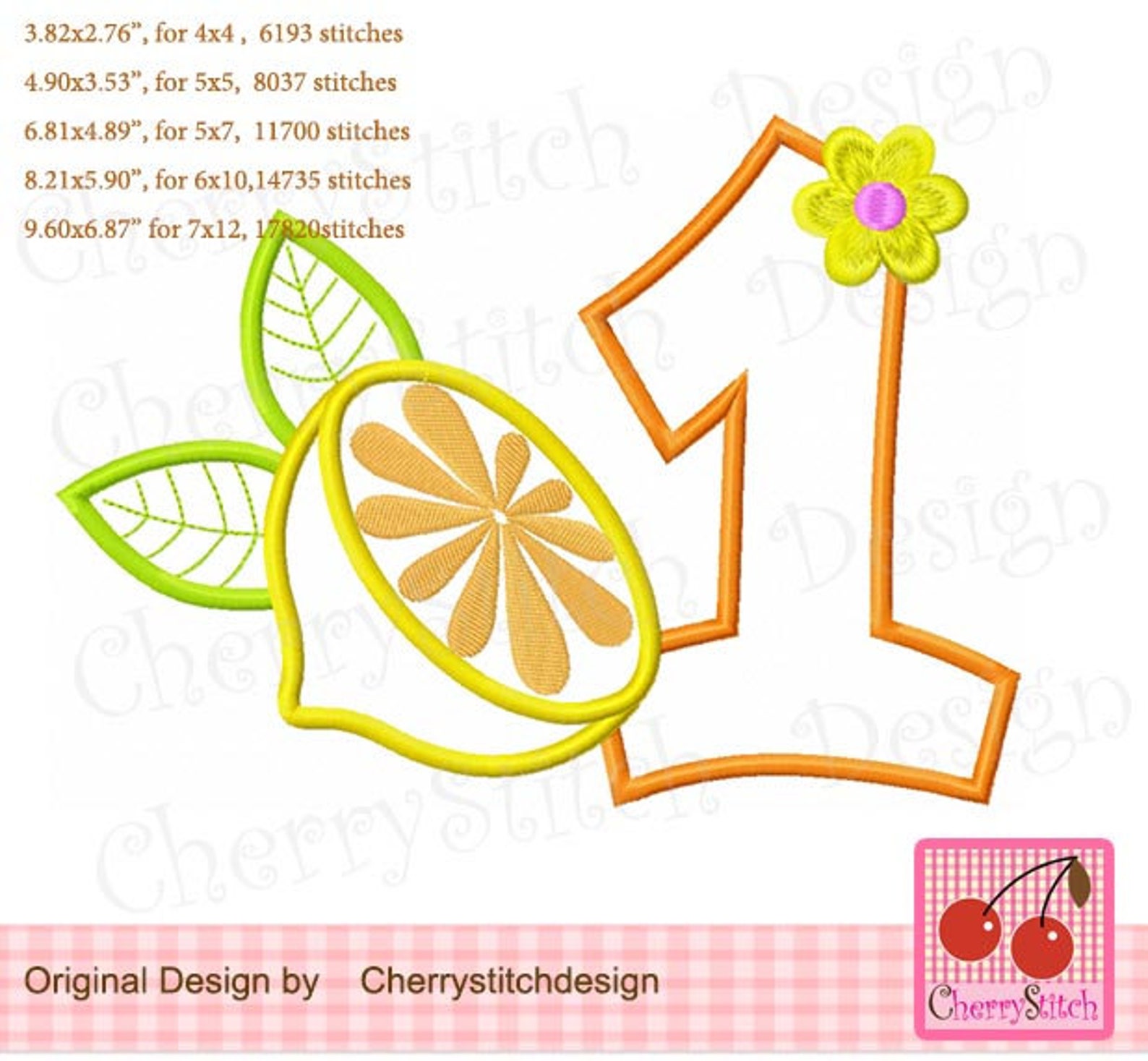 Lemon Number 1 Birthday Machine Embroidery Applique Design - Etsy